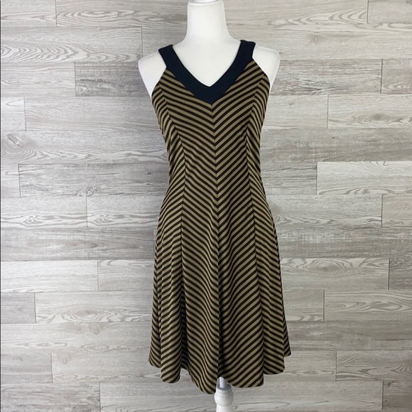 CLN Collection | Dresses | Cln Collection Black Strip A Line V Neck ...